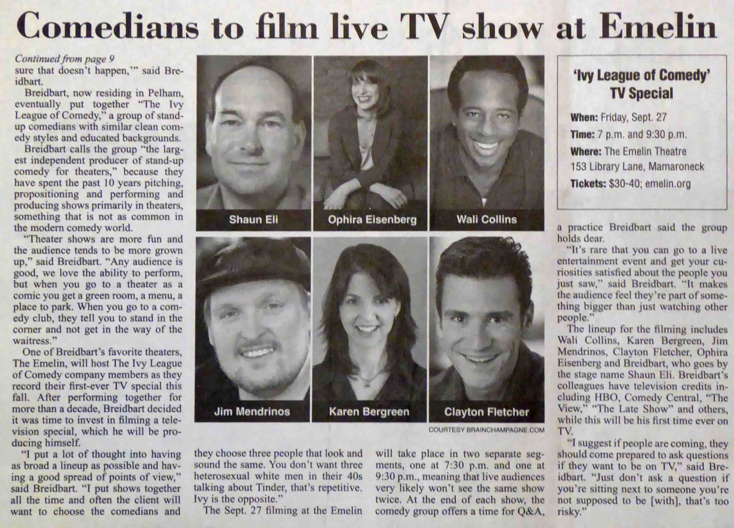 Great press coverage for The Ivy League of Comedy- newspapers and magazines
